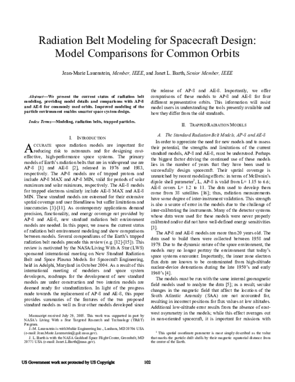 (PDF) Radiation belt modeling for spacecraft design: model comparisons for common orbits | janet ...