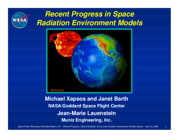 (PDF) Recent Progress in Space Radiation Environment Models