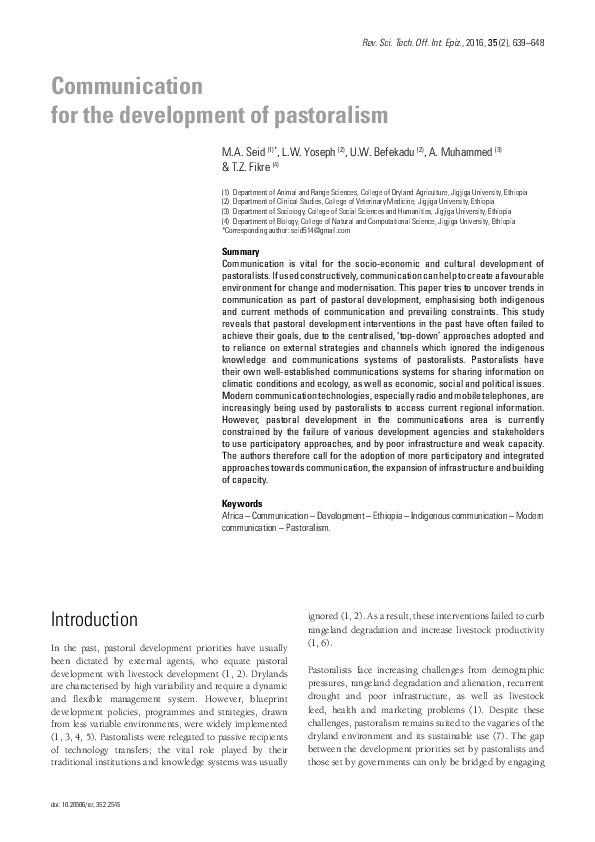 (PDF) Communication for the development of pastoralism