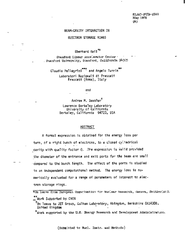 (PDF) Beam-Cavity Interaction in Electron Storage Rings | Claudio ...