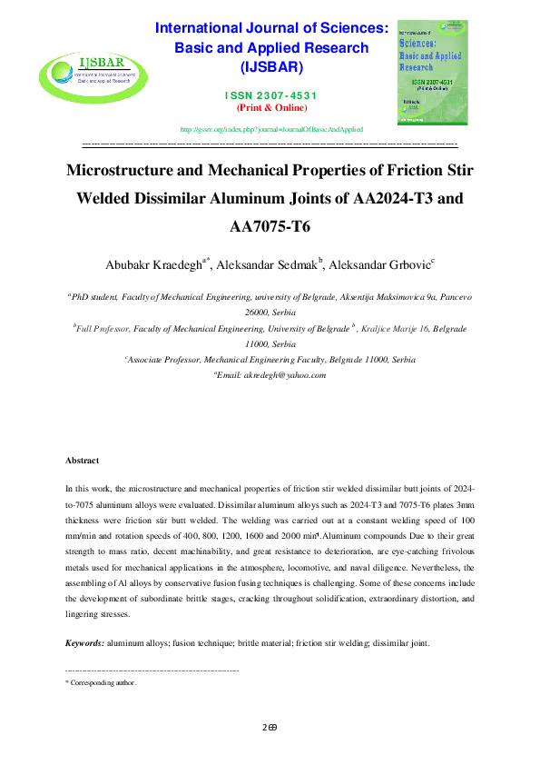 (PDF) Microstructure and Mechanical Properties of Friction Stir Welded Dissimilar Aluminum ...