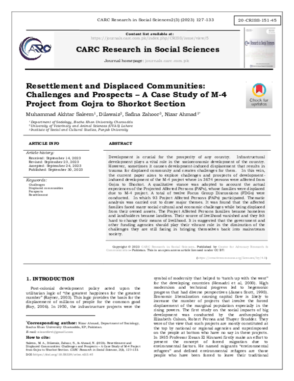 (PDF) Resettlement and Displaced Communities Challenges and Prospects ...