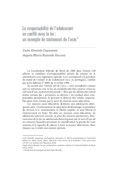 (PDF) La responsabilité de l'adolescent en conflit avec la loi : un ...