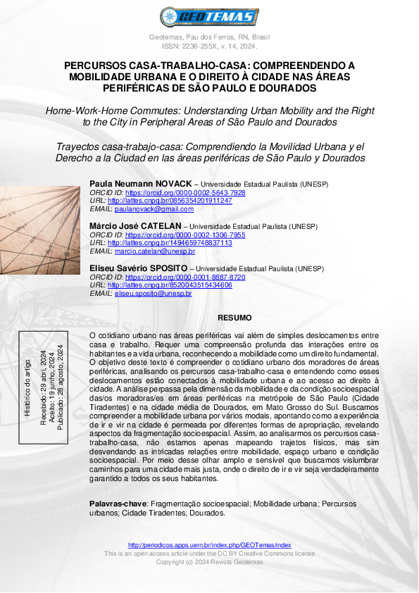 (PDF) PERCURSOS CASA-TRABALHO-CASA: COMPREENDENDO A MOBILIDADE URBANA E O DIREITO À CIDADE NAS ...