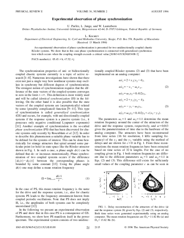 (PDF) Experimental observation of phase synchronization