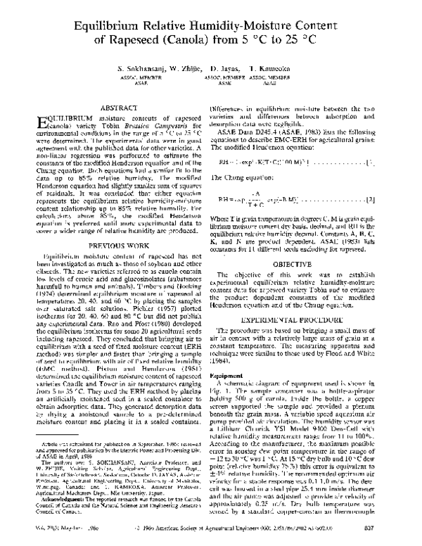 (PDF) Equilibrium Relative Humidity-Moisture Content of Rapeseed ...