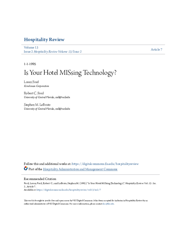 (PDF) Is Your Hotel MISsing Technology