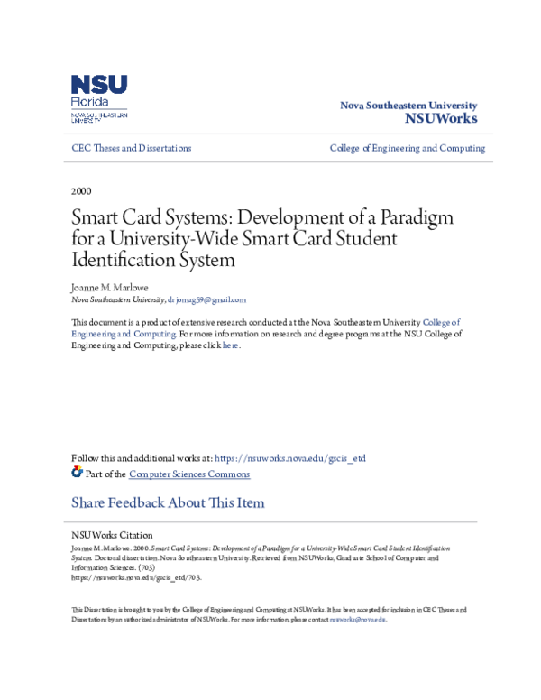 (PDF) Smart Card Systems: Development of a Paradigm for a University ...