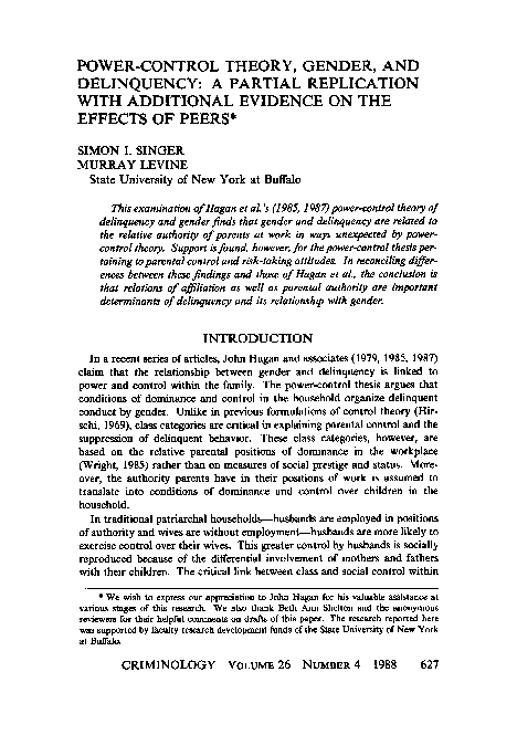 (PDF) Power‐Control Theory, Gender, and Delinquency: A Partial ...