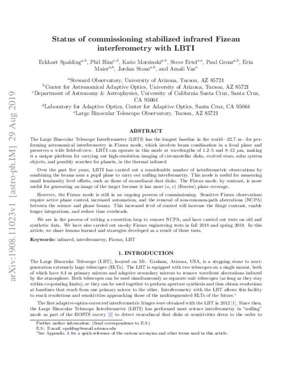 (PDF) Status of commissioning stabilized infrared Fizeau interferometry ...