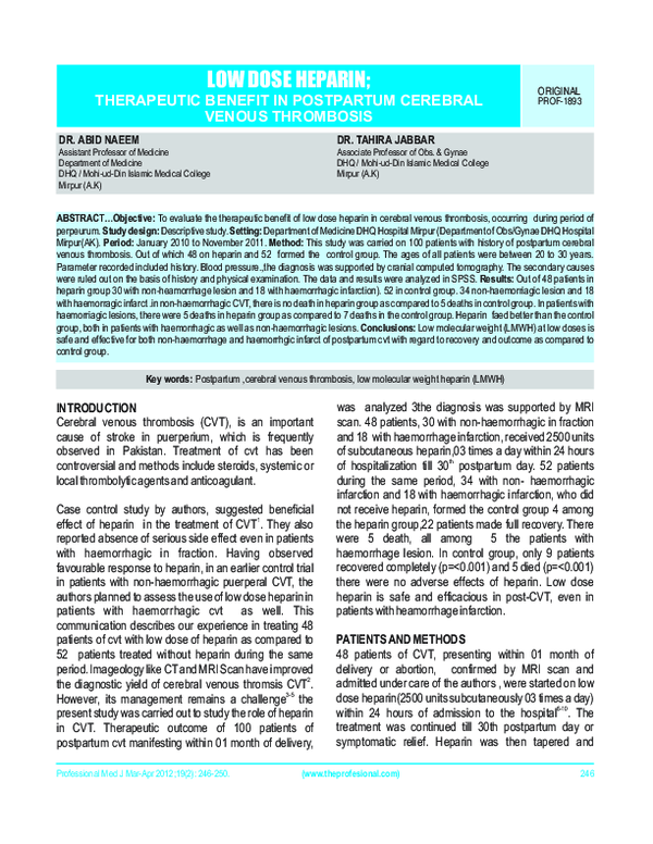 (PDF) Low Dose Heparin