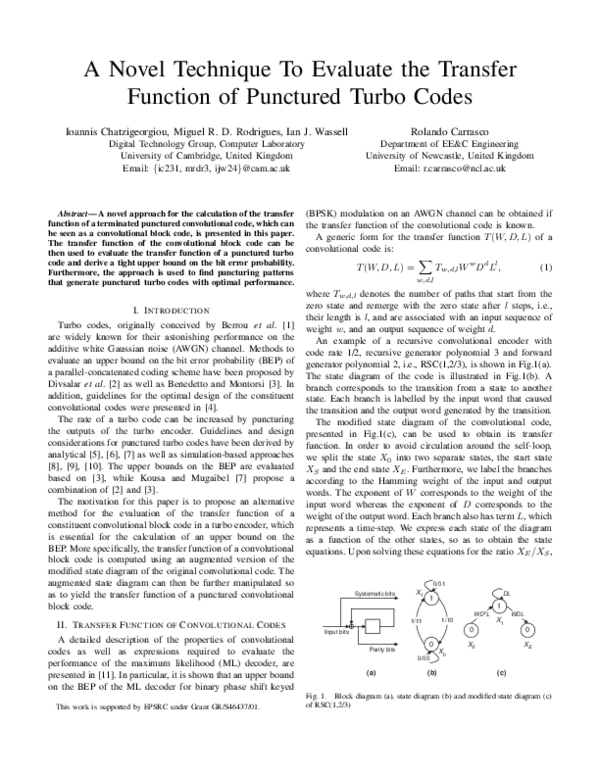 (PDF) A Novel Technique To Evaluate the Transfer Function of Punctured ...