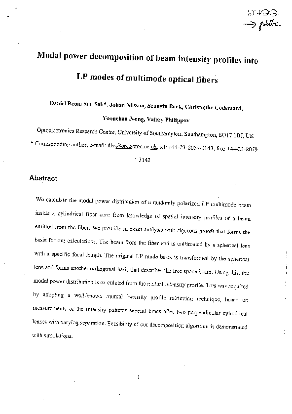 (PDF) Modal power decomposition of beam intensity profiles into ...