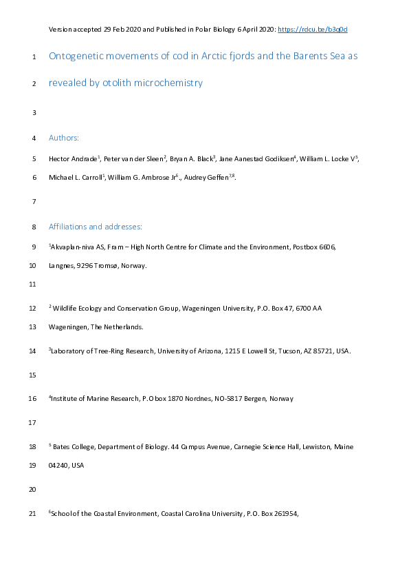 (PDF) Ontogenetic movements of cod in Arctic fjords and the Barents Sea ...