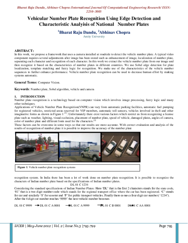 Pdf Vehicular Number Plate Recognition Using Edge Detection And