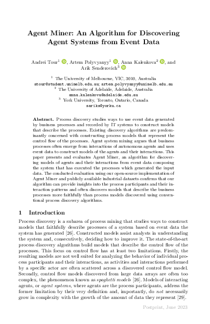 (PDF) Agent Miner: An Algorithm for Discovering Agent Systems from Event Data