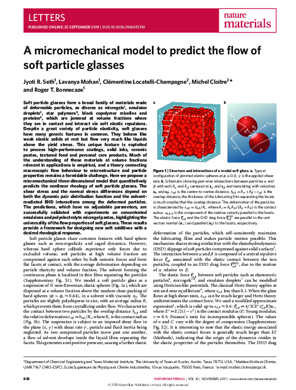 (PDF) A micromechanical model to predict the flow of soft particle glasses