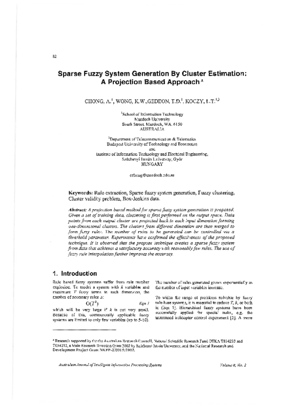 Pdf Sparse Fuzzy System Generation By Cluster Estimation A Projection Based Approach 