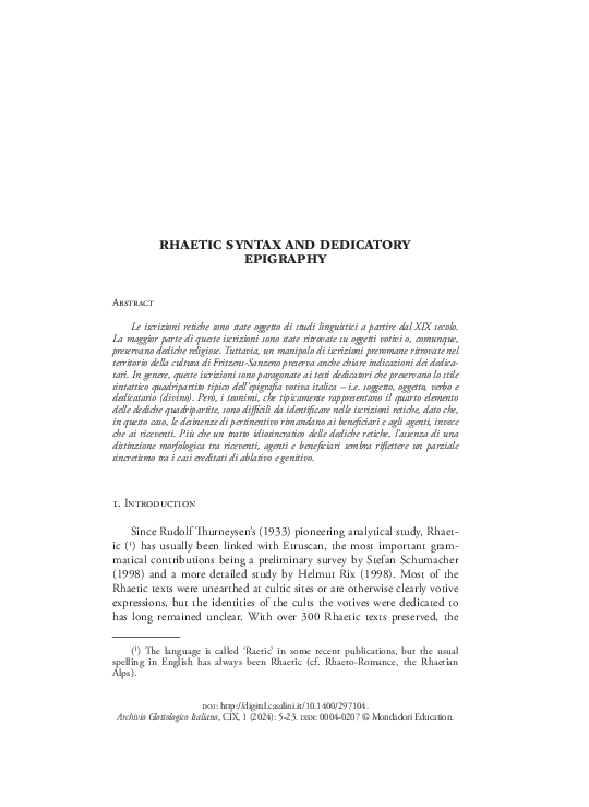 (PDF) Rhaetic syntax and dedicatory epigraphy