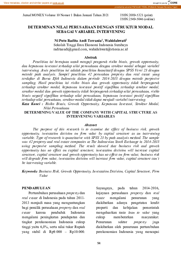 (PDF) Determinan Nilai Perusahaan dengan Struktur Modal sebagai ...