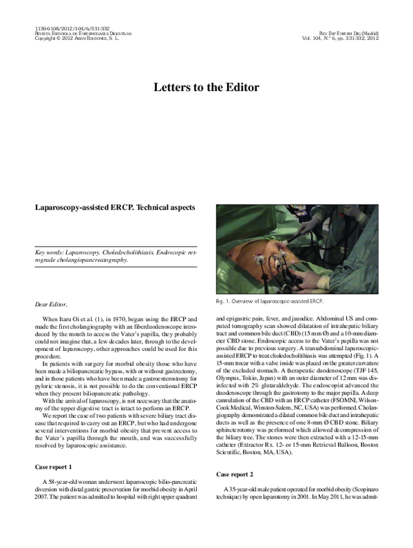 (PDF) Laparoscopy-assisted ERCP: Technical aspects