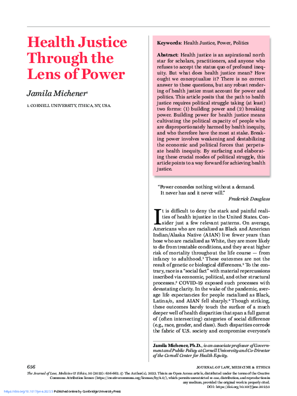 (PDF) Health Justice Through the Lens of Power