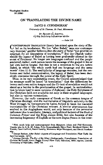 (PDF) On Translating the Divine Name