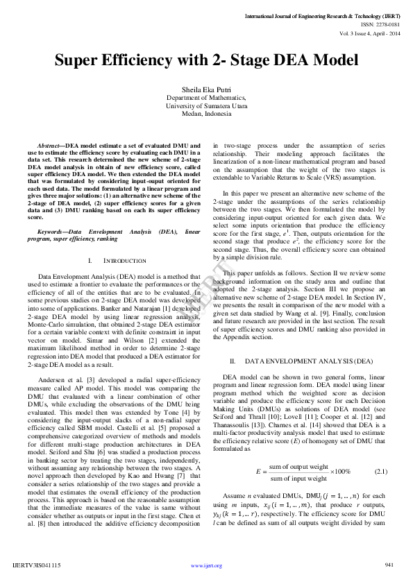 (PDF) Super Efficiency with 2-stage DEA Model