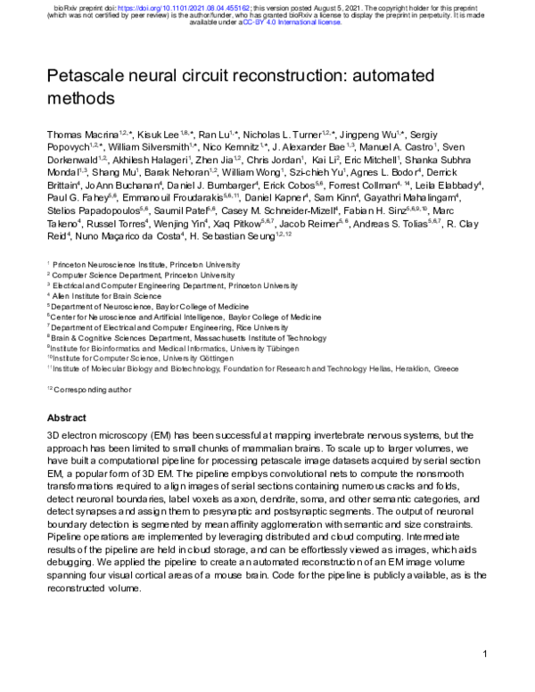 (PDF) Petascale neural circuit reconstruction: automated methods