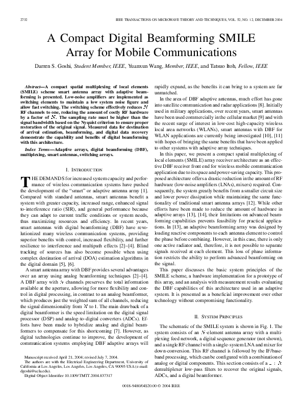 (PDF) A Compact Digital Beamforming SMILE Array for Mobile Communications