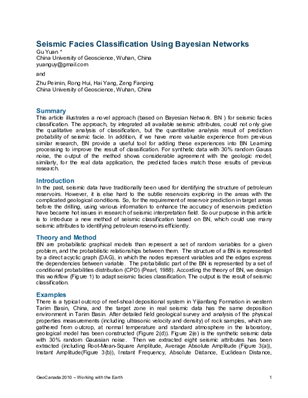 (PDF) Seismic Facies Classification Using Bayesian Networks
