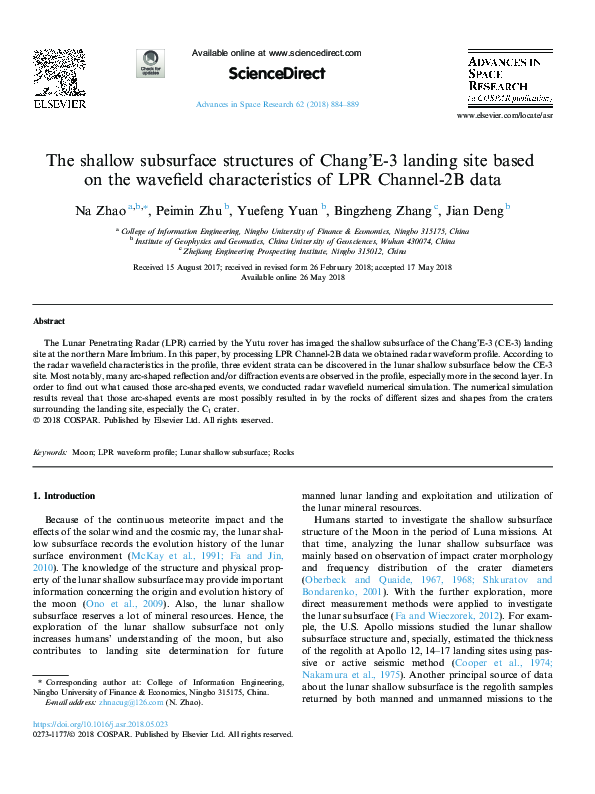 (PDF) The shallow subsurface structures of Chang’E-3 landing site based ...