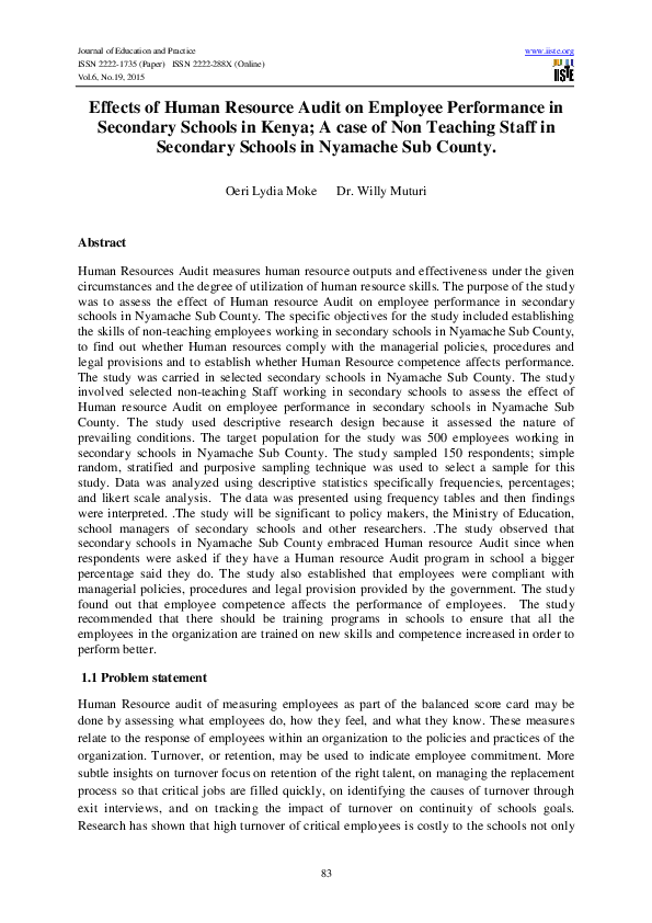 (PDF) Effects of Human Resource Audit on Employee Performance in ...