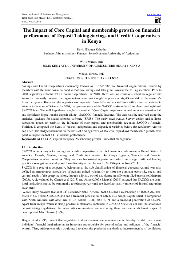 (PDF) The Impact of Core Capital and membership growth on financial ...