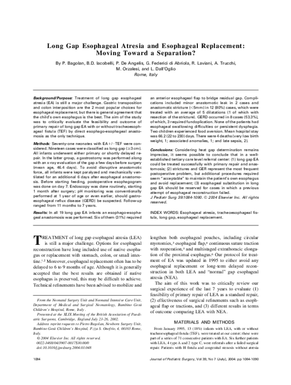 (PDF) Long gap esophageal atresia and esophageal replacement: moving ...