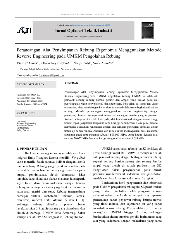 (PDF) Perancangan Alat Penyimpanan Rebung Ergonomis Menggunakan Metode ...