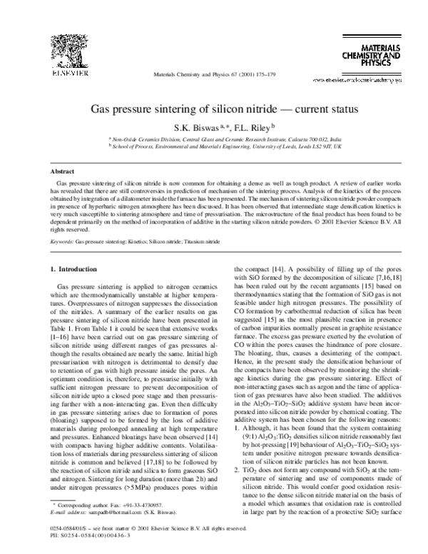 (PDF) Gas pressure sintering of silicon nitride — current status