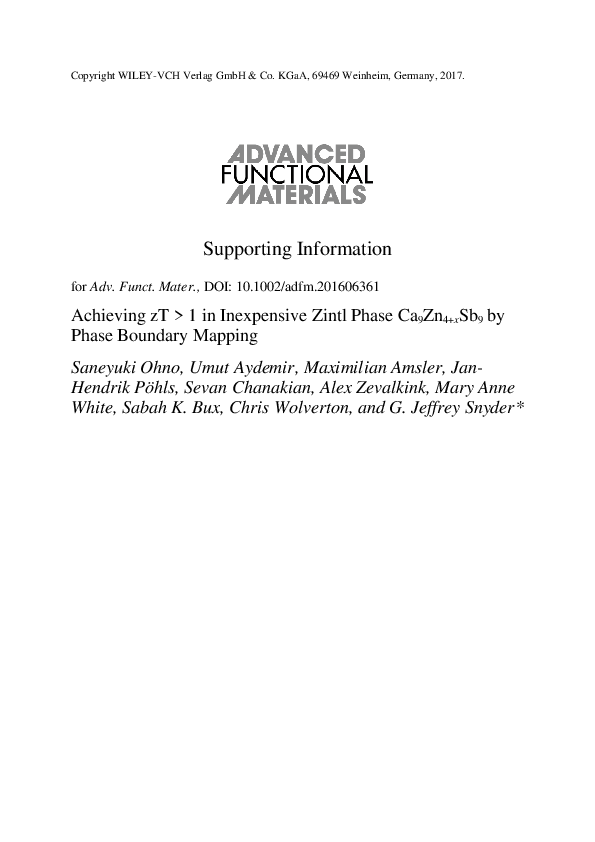 (PDF) Achieving zT > 1 in Inexpensive Zintl Phase Ca9Zn4+xSb9 by Phase ...