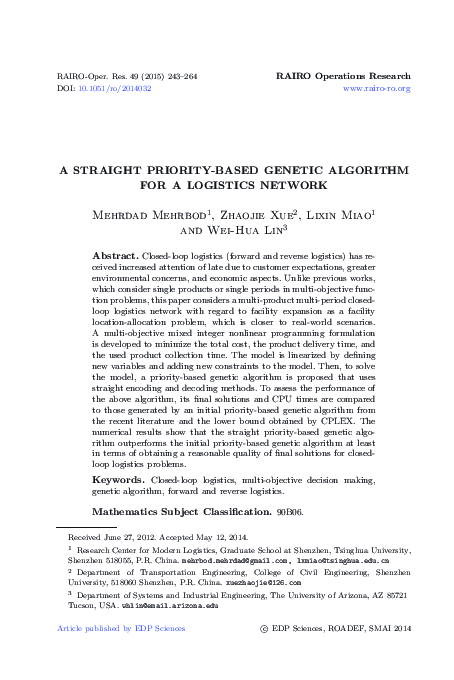 (PDF) A Straight Priority-Based Genetic Algorithm for a Logistics Network