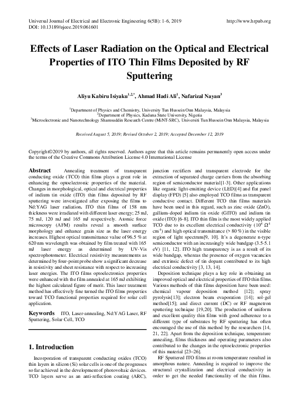 (PDF) Effects of Laser Radiation on the Optical and Electrical ...