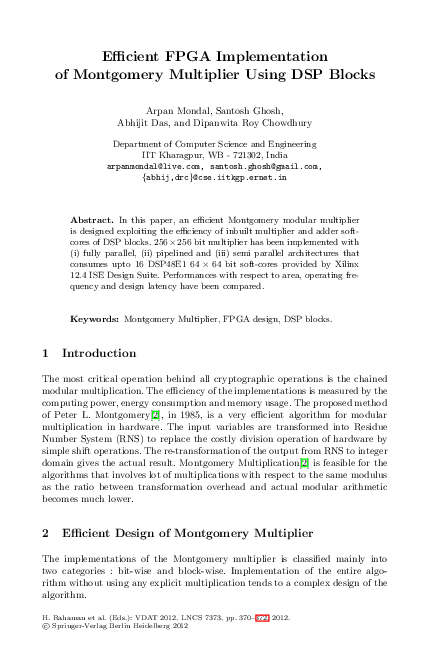 (PDF) Efficient FPGA Implementation of Montgomery Multiplier Using DSP ... (PDF) Efficient FPGA Implementation of Montgomery Multiplier Using DSP ...