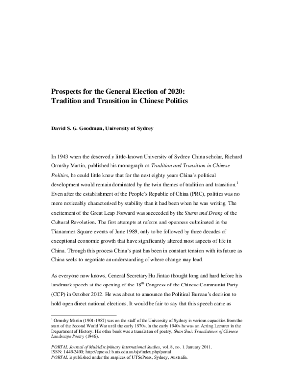 (PDF) Prospects for the General Election of 2020: Tradition and ...