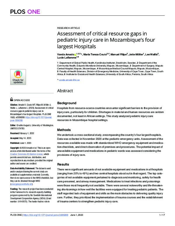 (PDF) Assessment of critical resource gaps in pediatric injury care in ...