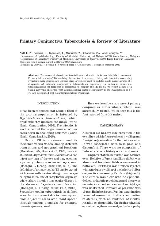 (PDF) Primary Conjunctiva Tuberculosis & Review of Literature