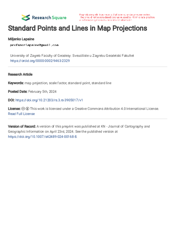 (PDF) Standard Points and Lines in Map Projections