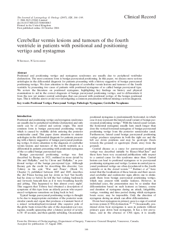 (PDF) Cerebellar vermis lesions and tumours of the fourth ventricle in ...