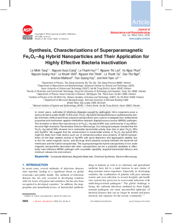 Synthesis, Characterizations of Superparamagnetic Fe3O4–Ag Hybrid Nanoparticles and Their ...
