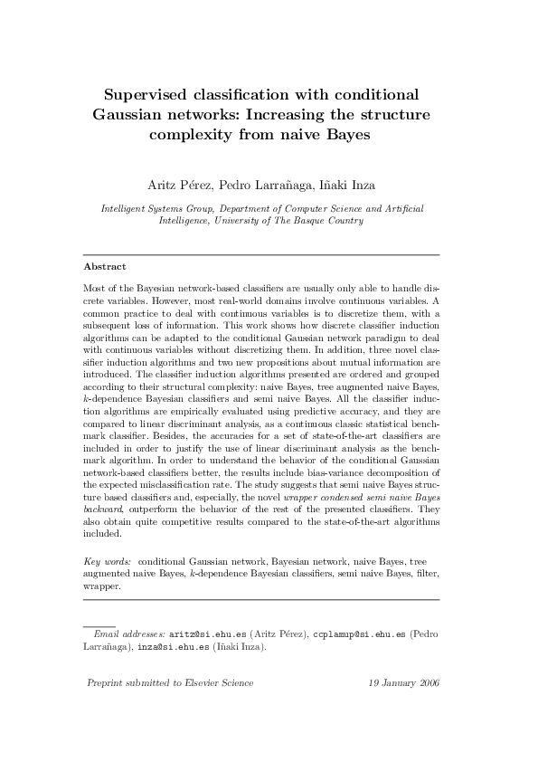 (PDF) Supervised classification with conditional Gaussian networks ...