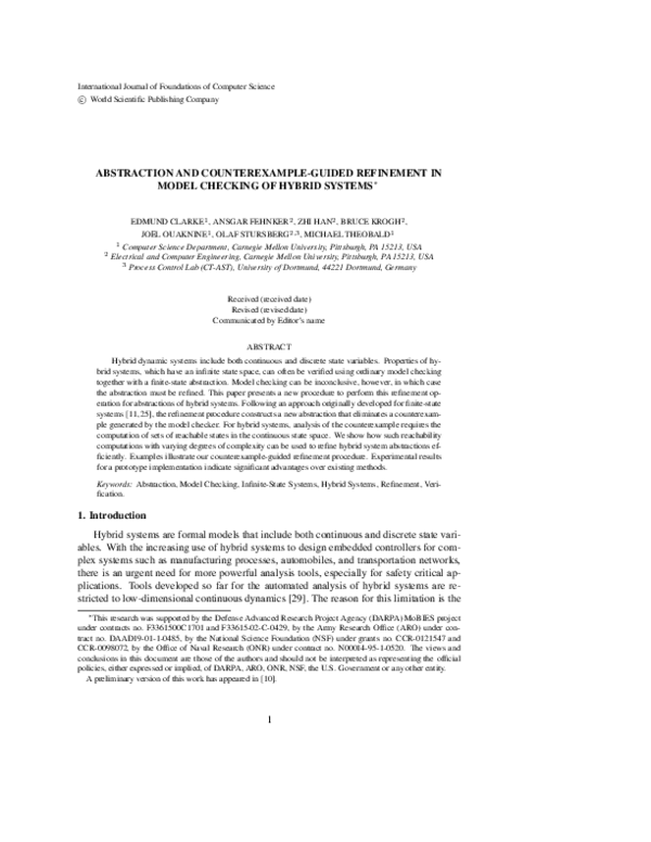 (PDF) Abstraction and Counterexample-Guided Refinement in Model Checking of Hybrid Systems | Zhi ...