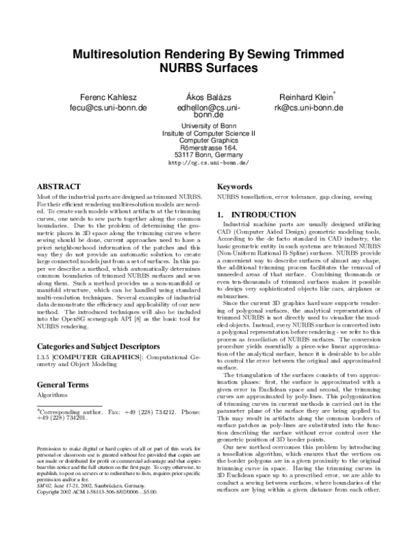 (PDF) Multiresolution rendering by sewing trimmed NURBS surfaces | Ákos Balázs - Academia.edu